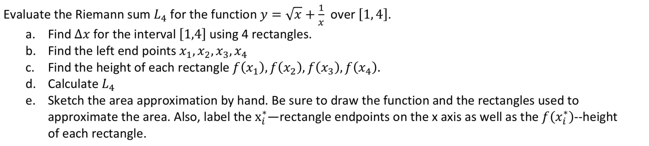 Solved a. Evaluate the Riemann sum L4 for the function y = | Chegg.com