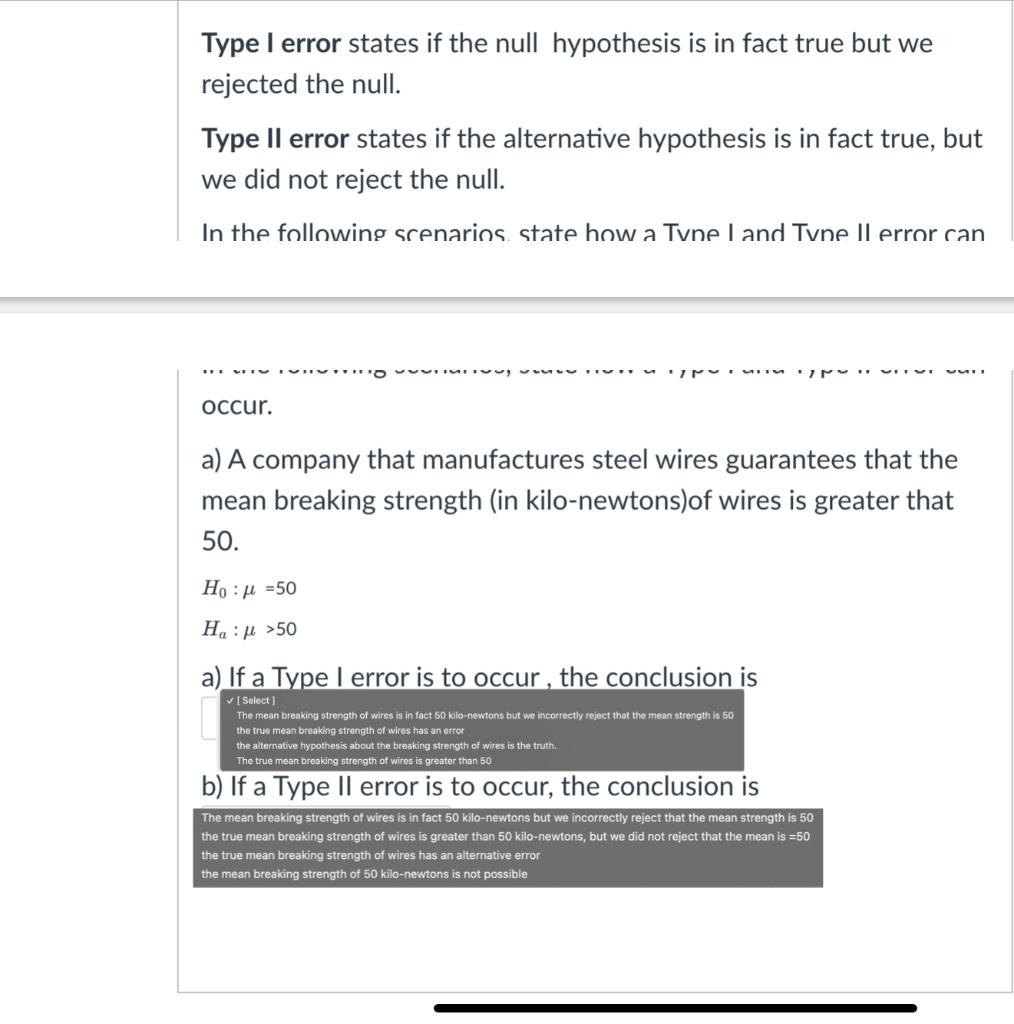 Solved Type I error states if the null hypothesis is in fact | Chegg.com