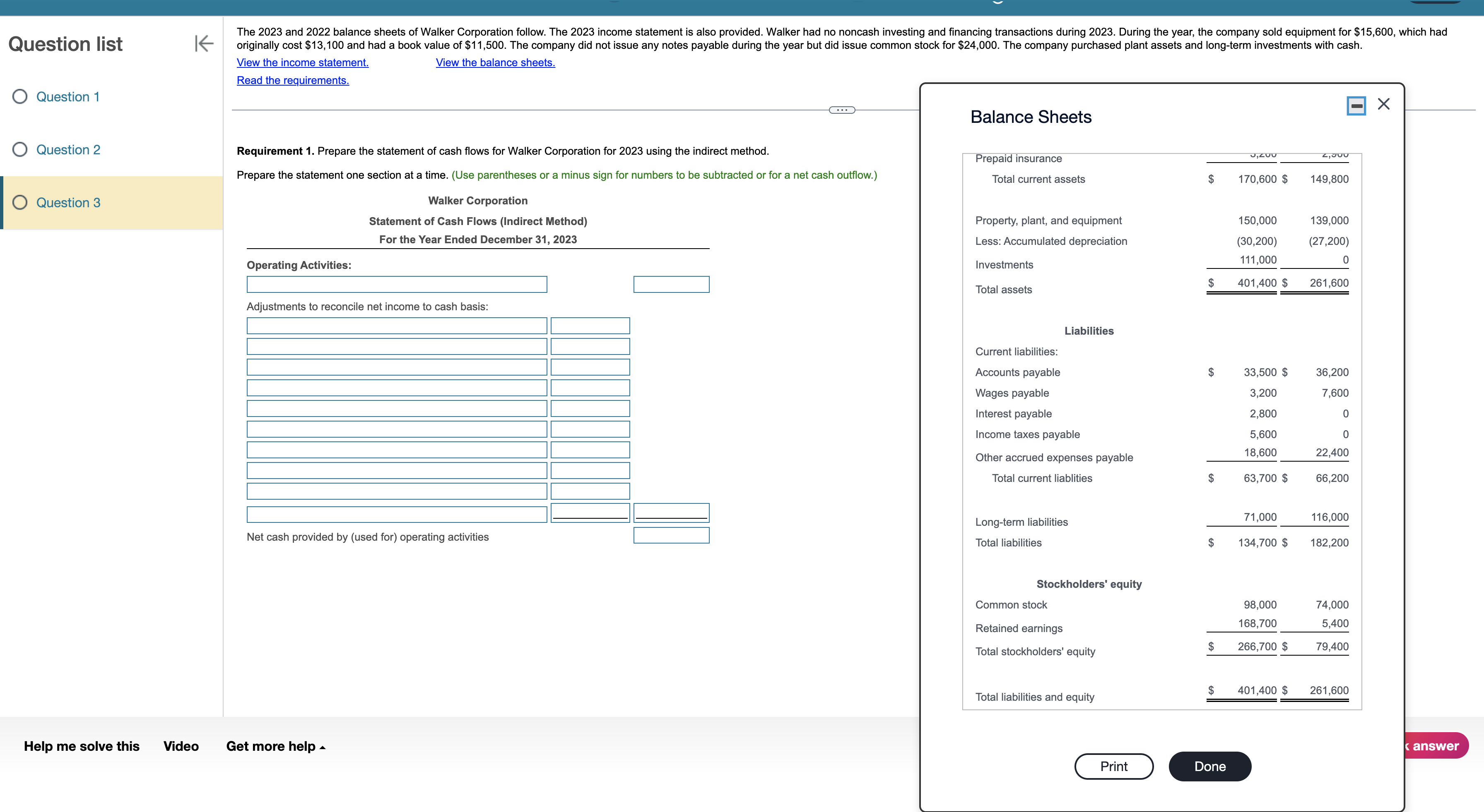 Solved Balance Sheets Question 2 Requirement 1. Prepare the | Chegg.com
