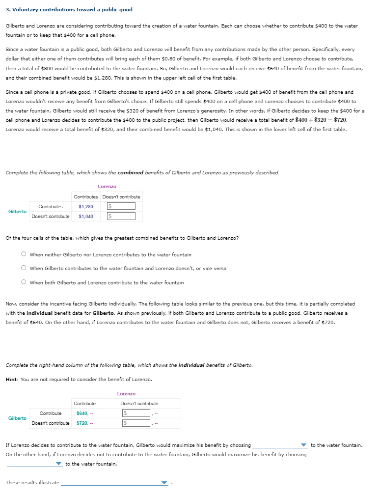 Solved 3. Voluntary contributions toward a public good | Chegg.com