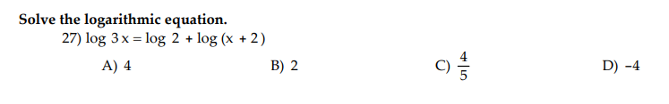 Solved Solve the logarithmic equation. 27) | Chegg.com