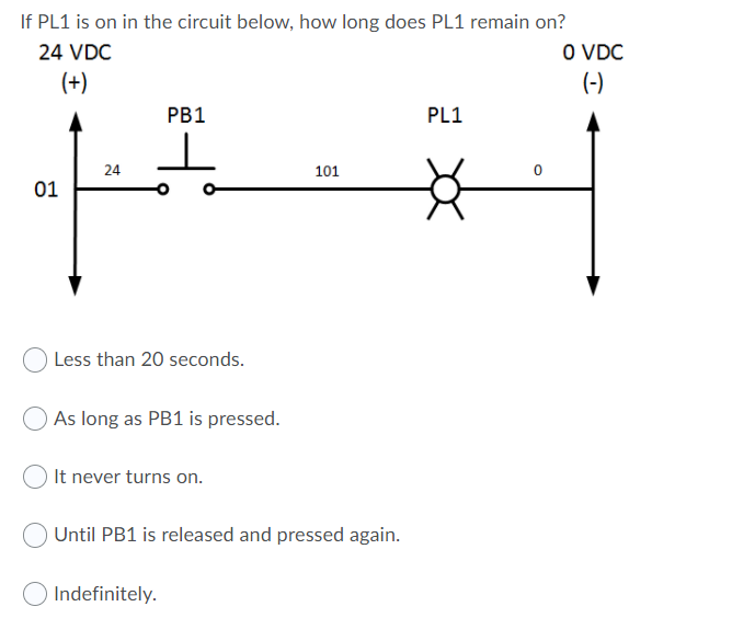 Solved (-) If PL1 is on in the circuit below, how long does | Chegg.com