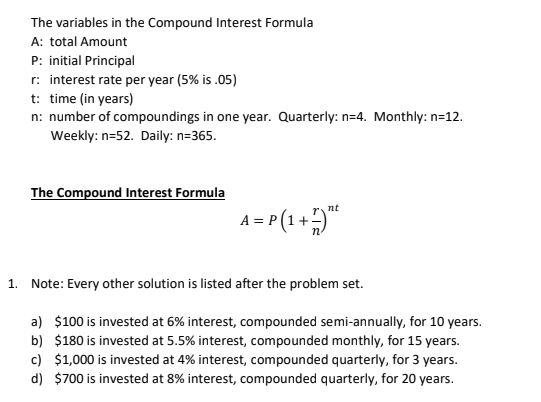 Solved The variables in the Compound Interest Formula A: | Chegg.com