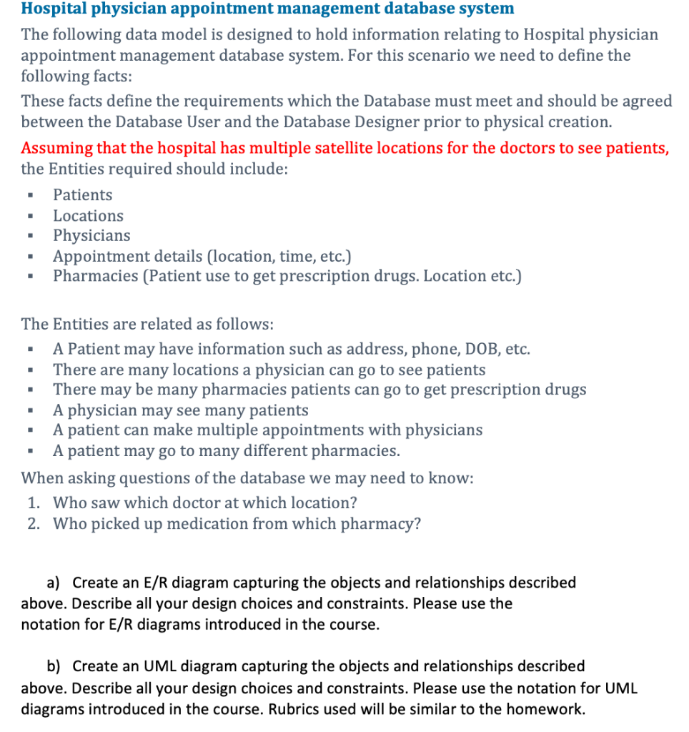 Hospital physician appointment management database | Chegg.com
