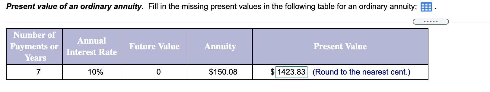 Solved Present value of an ordinary annuity. Fill in the | Chegg.com