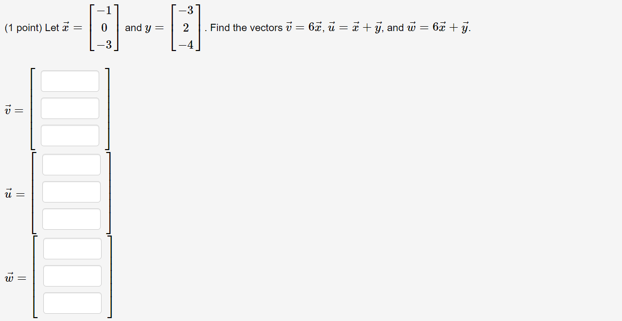 Solved (1 point) Let x=⎣⎡−10−3⎦⎤ and y=⎣⎡−32−4⎦⎤. Find the | Chegg.com