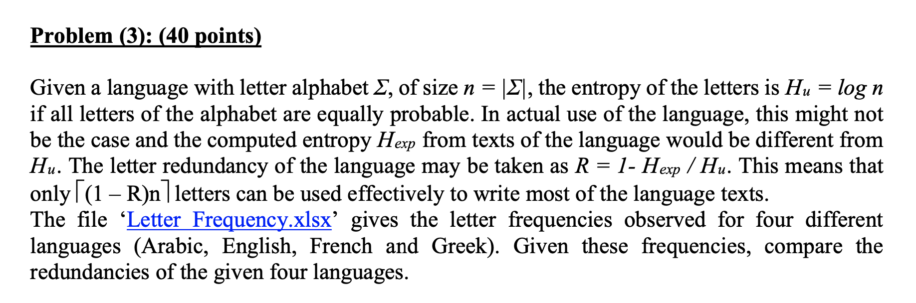 Solved Problem (3): (40 points) Given a language with letter | Chegg.com