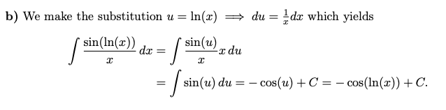 Solved b) We make the substitution u=ln(x) du=1xdx which | Chegg.com Solved b) We make the substitution u=ln(x) du=1xdx which | Chegg.com