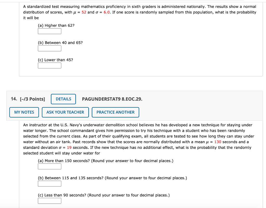 Solved A standardized test measuring mathematics proficiency | Chegg.com