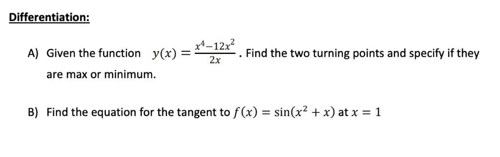 Solved Differentiation: x-12x2 A) Given the function y(x) | Chegg.com