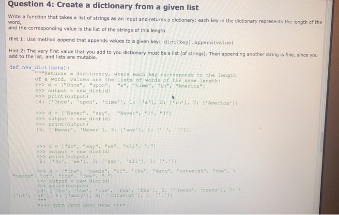 Solved Question 4: Create a dictionary from a given list | Chegg.com