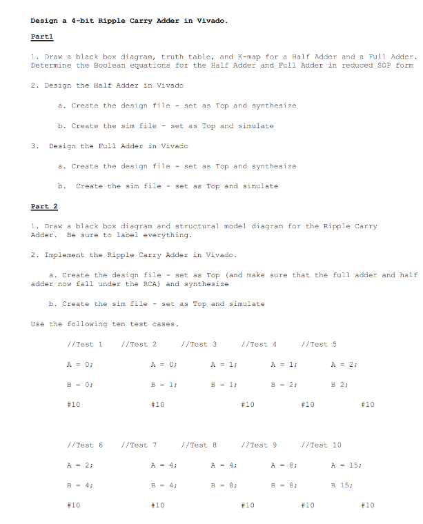 Design a 4-bit Ripple Carry Adder in Vivado. Parti 1. | Chegg.com