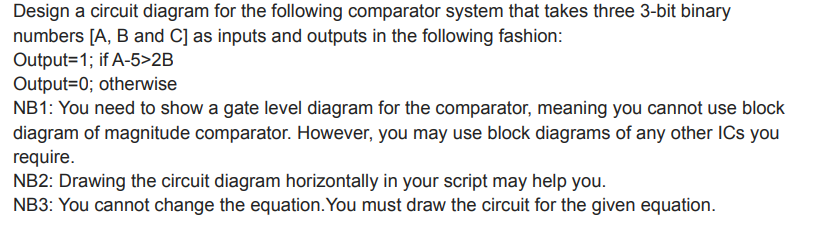 Solved Design a circuit diagram for the following comparator | Chegg.com
