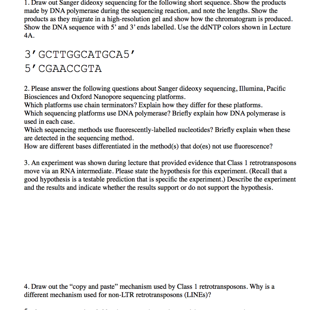 Solved 1. Draw out Sanger dideoxy sequencing for the | Chegg.com