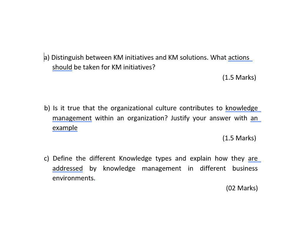 Solved a) Distinguish between KM initiatives and KM | Chegg.com