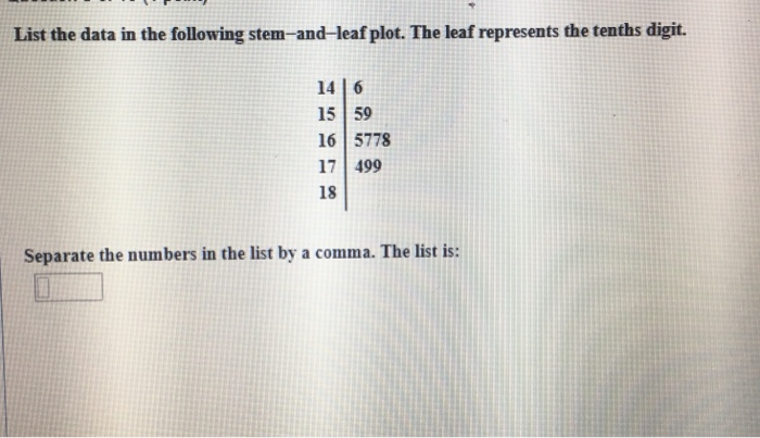 Solved List the data in the following stem-and-leaf plot. | Chegg.com