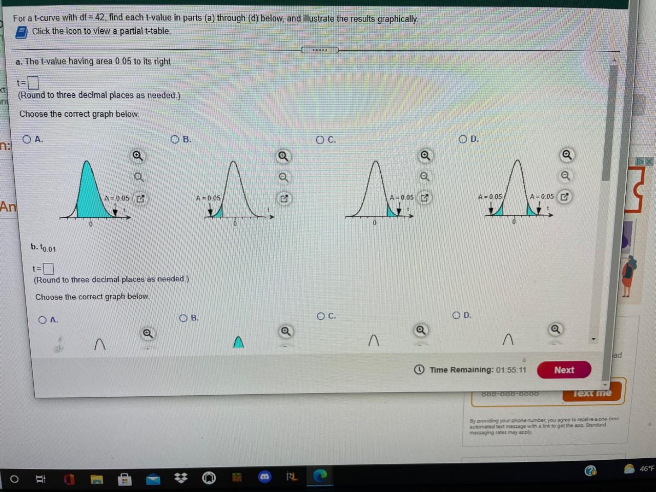 Solved For a t-curve with df = 42, find each t-value in | Chegg.com