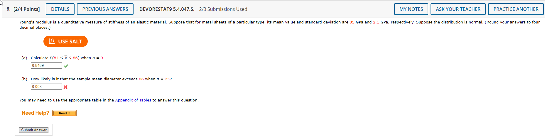Solved 8. [2/4 Points] DETAILS PREVIOUS ANSWERS DEVORESTAT9 | Chegg.com