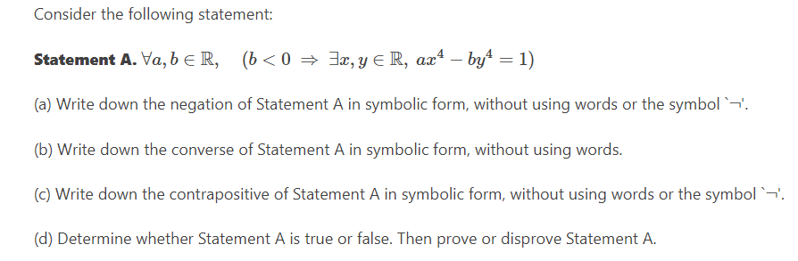 Solved Consider the following statement: Statement A. Va, b | Chegg.com
