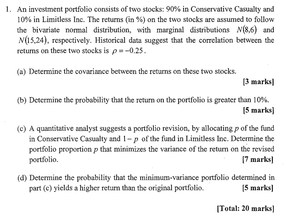 Solved An investment portfolio consists of two stocks: 90% | Chegg.com