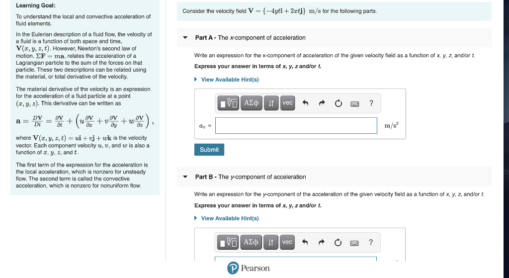 Solved Learning Goal: Consider the velocity field V = {-4yti | Chegg.com