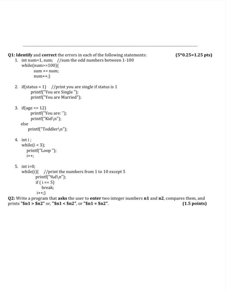 Solved Q1: Identify and correct the errors in each of the | Chegg.com