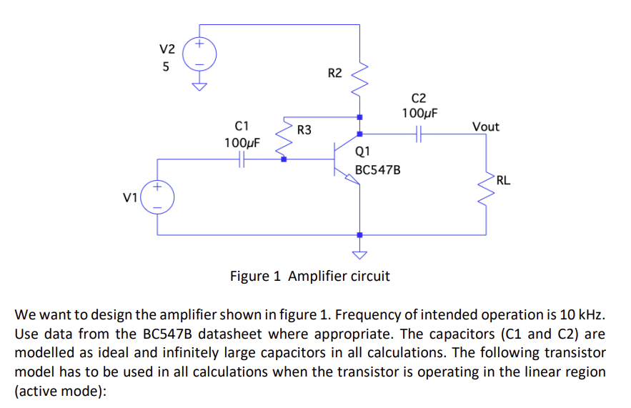 Figure 1 Amplitier circuit We want to design the | Chegg.com