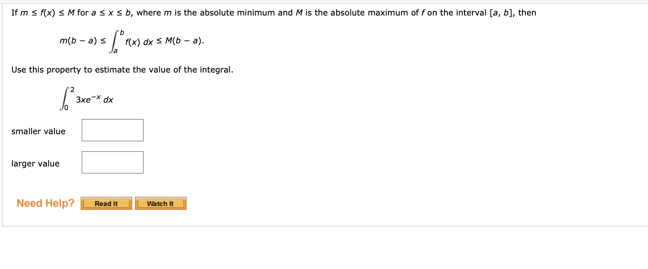 Solved m(b−a)≤∫abf(x)dx≤M(b−a). Use this property to | Chegg.com
