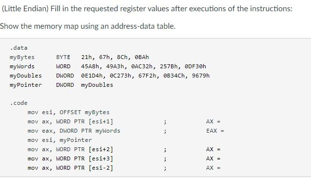 Solved (Little Endian) Fill in the requested register values | Chegg.com