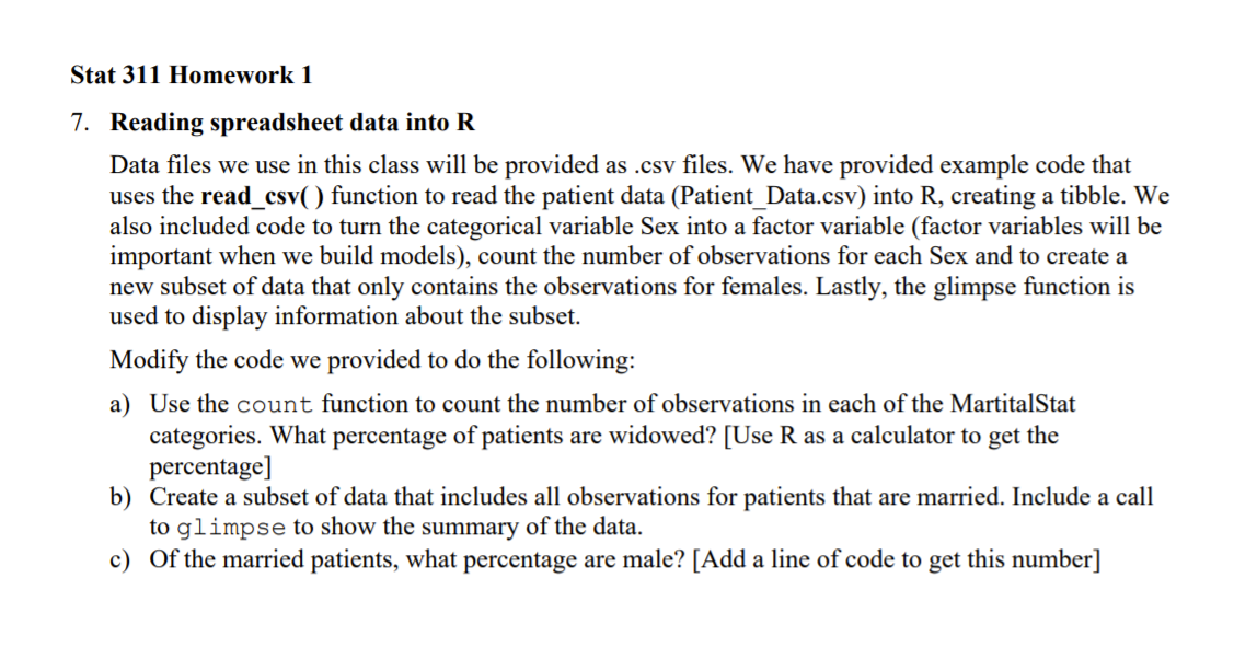 Solved Stat 311 Homework 1 7. Reading spreadsheet data into | Chegg.com