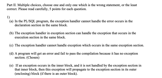 Part II. Multiple choices, choose one and only one | Chegg.com