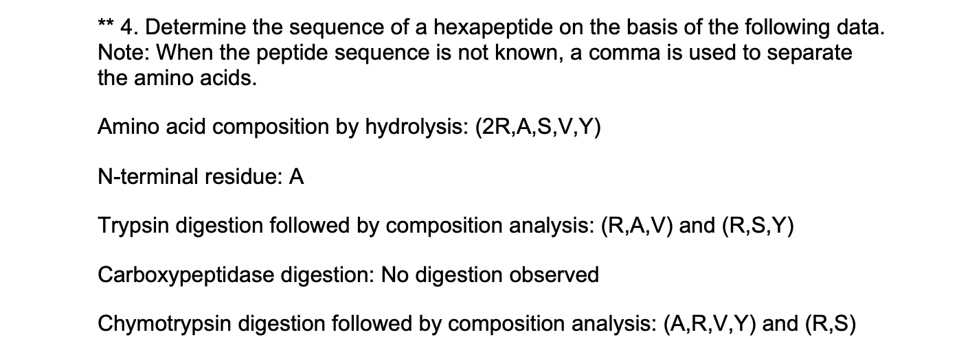 Solved ** 4. Determine the sequence of a hexapeptide on the | Chegg.com