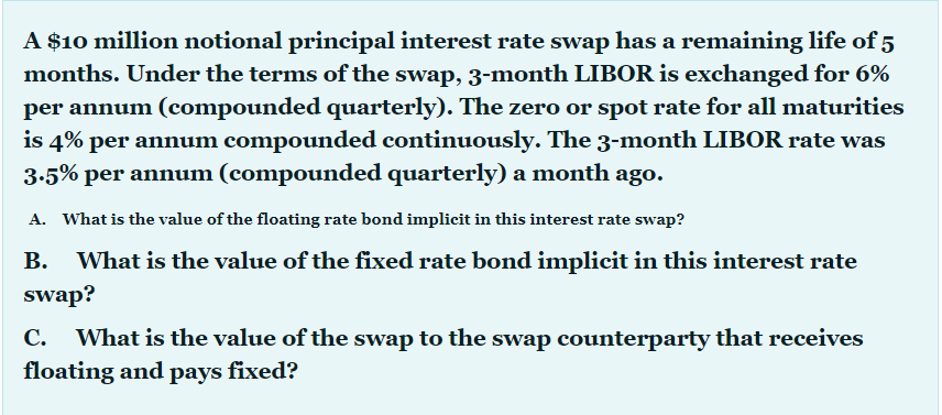 Solved A $10 million notional principal interest rate swap | Chegg.com