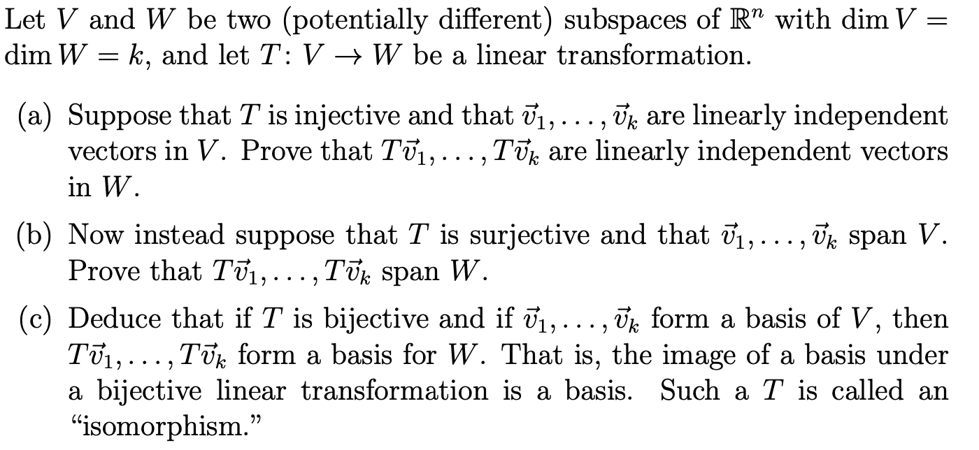 Solved Let V and W be two (potentially different) subspaces | Chegg.com
