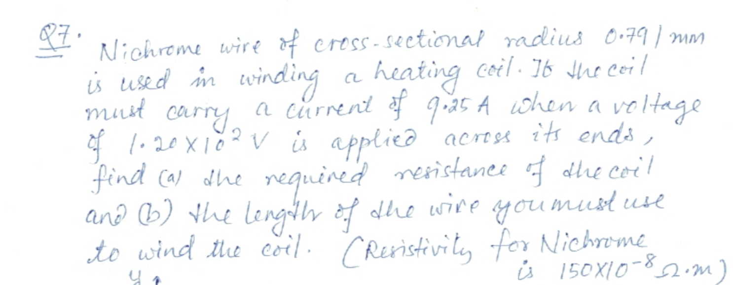 Solved must carry 87 Nichrome wire of cress-sectional radius | Chegg.com