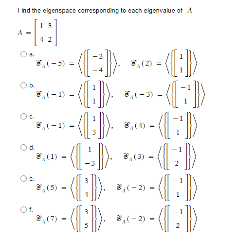 Solved Find the eigenspace corresponding to each eigenvalue | Chegg.com