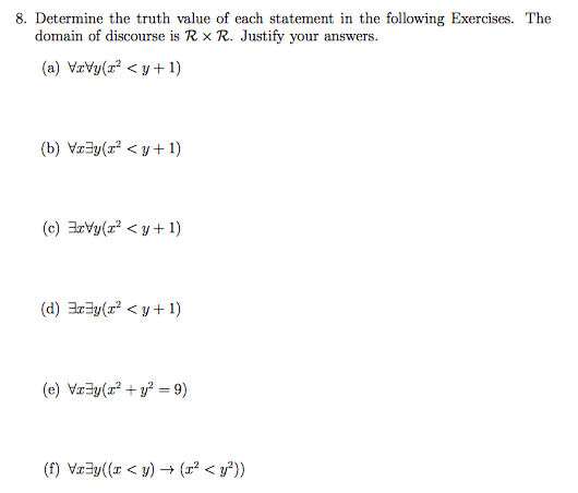 Solved 8 Determine The Truth Value Of Each Statement In The