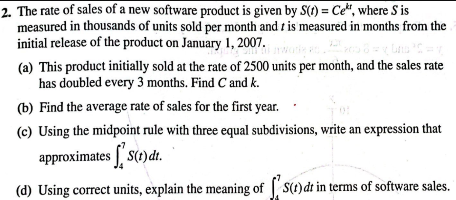Solved 2. The rate of sales of a new software product is | Chegg.com