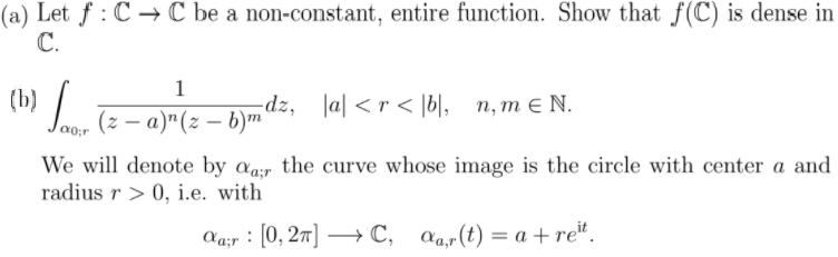 Solved (a) Let f:CC be a non-constant, entire function. Show | Chegg.com