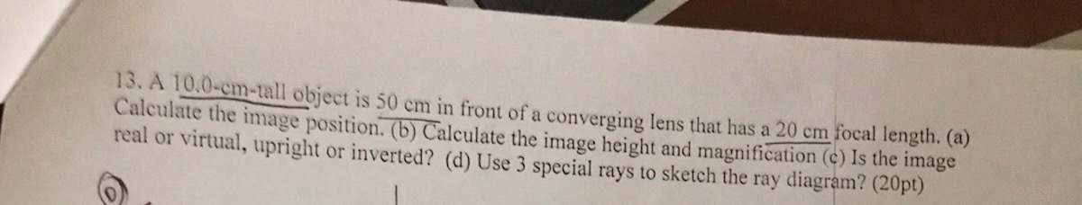 Solved 13. A 10.0-cm-tall object is 50 cm in front of a | Chegg.com