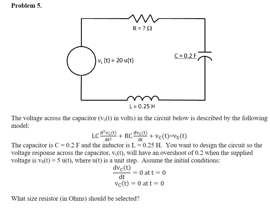 Solved Problem 5. The voltage across the capacitor (vc(t) in | Chegg.com