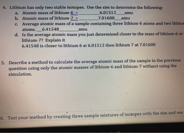 Solved Lithium has only two stable isotopes. Use the sim to | Chegg.com