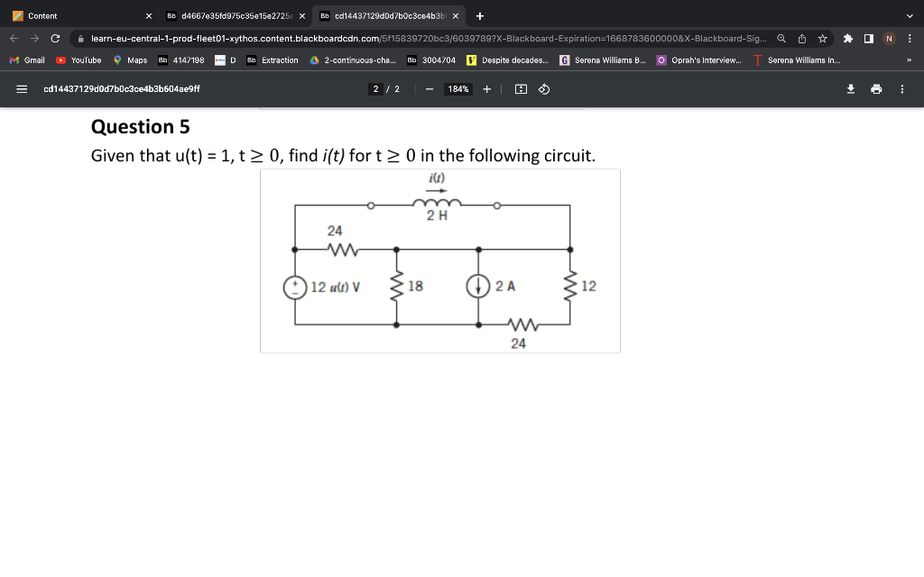 Given That U T 1 T≥0 Find I T For T≥0 In The