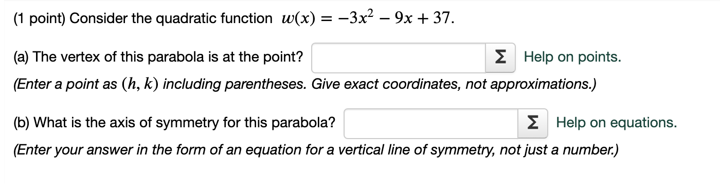 Solved (1 point) Consider the quadratic function | Chegg.com