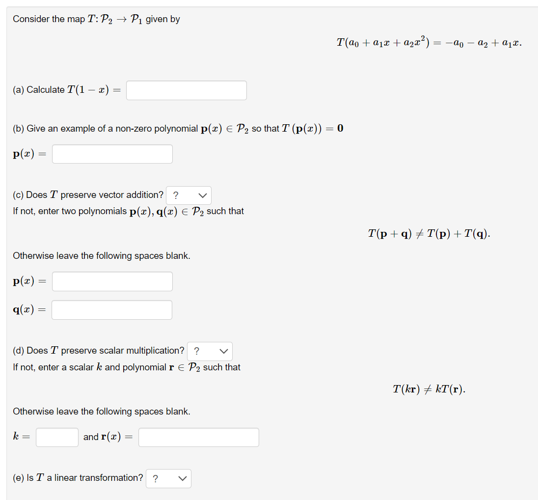 Solved Consider the map T:P2→P1 given by | Chegg.com