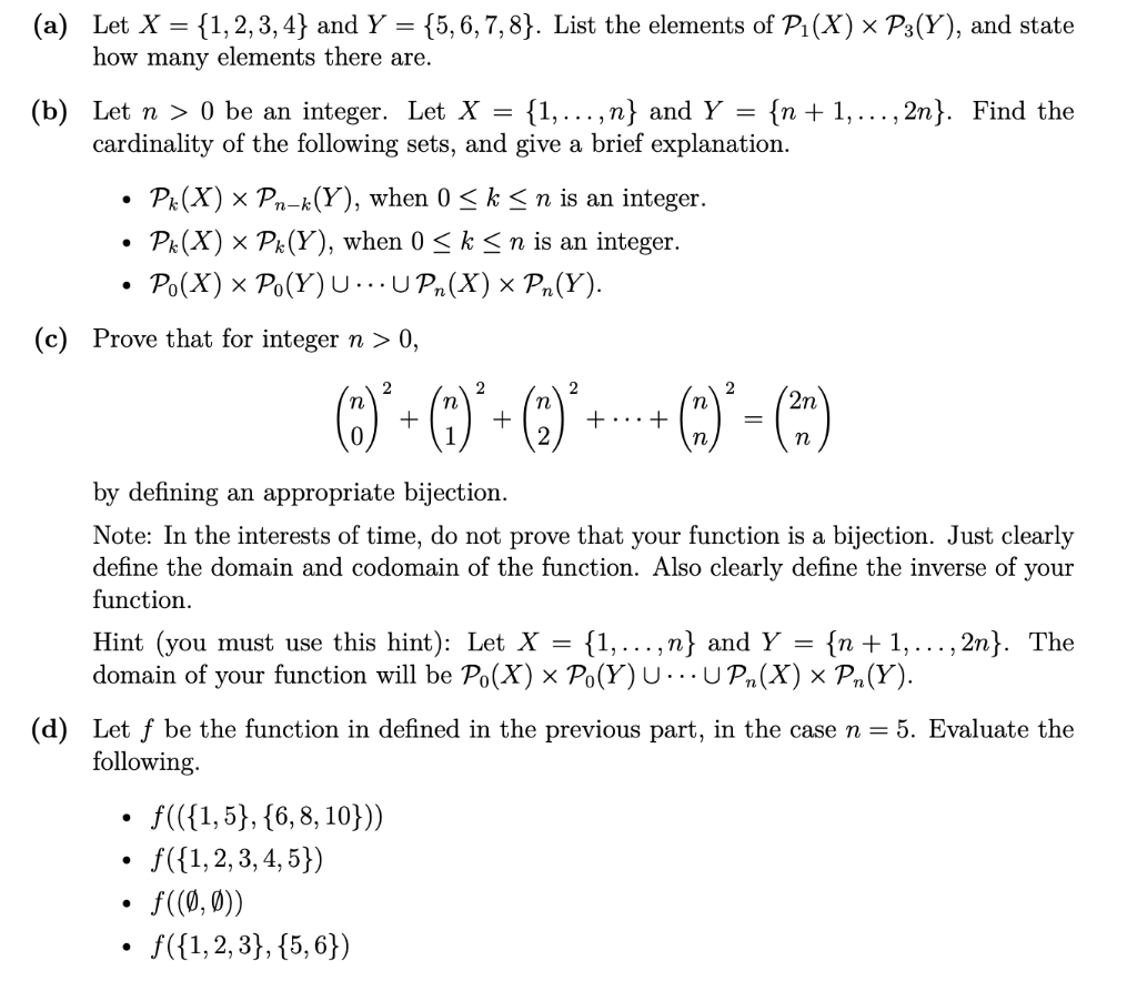 Solved (a) Let X = {1,2,3,4} and Y = {5,6,7,8}. List the | Chegg.com