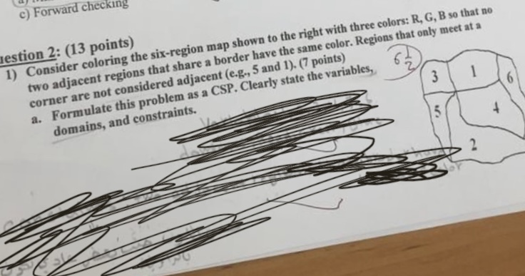 Solved c) ﻿Forward checkingIestion 2: (13 ﻿points)Consider | Chegg.com