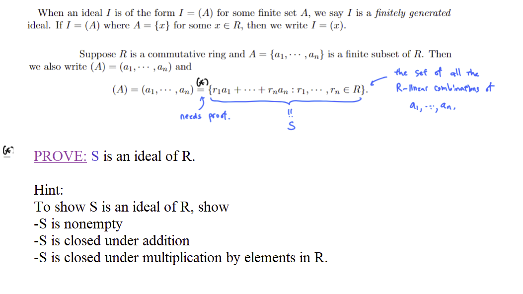 Solved When an ideal I is of the form I=(A) for some finite | Chegg.com