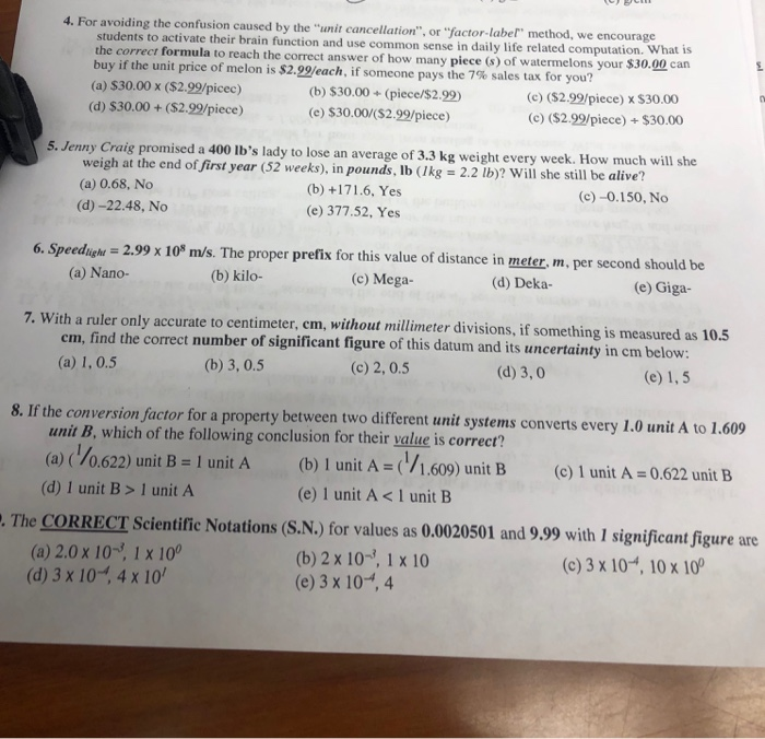 Solved 4. For avoiding the confusion caused by the "unit | Chegg.com