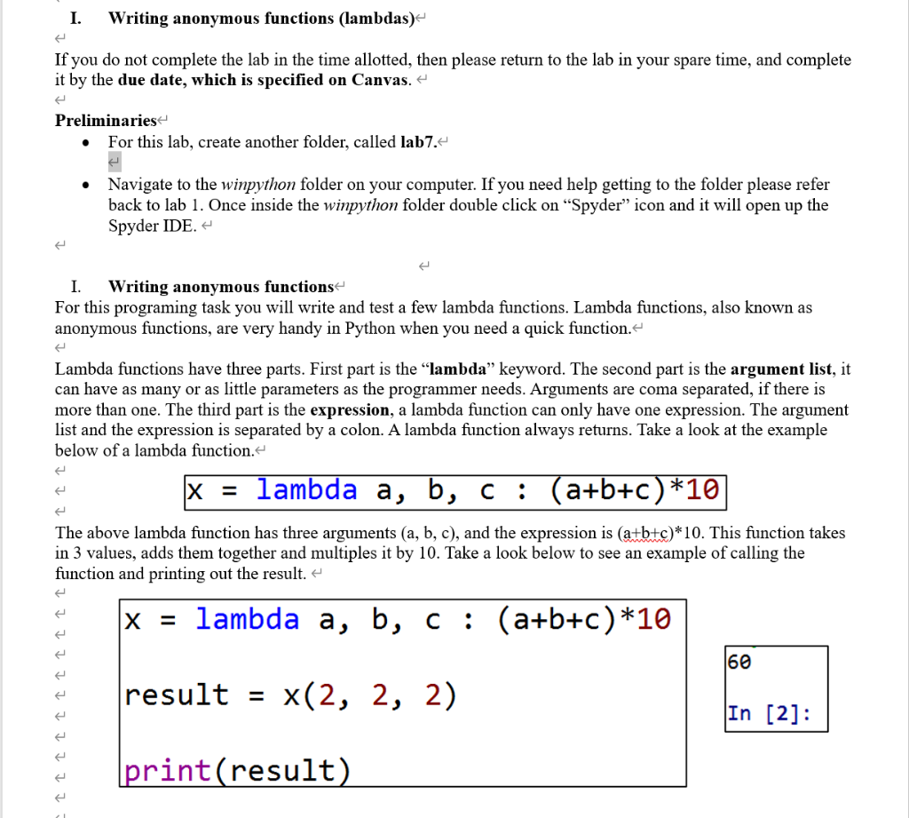 Solved I. Writing anonymous functions (lambdas) If you do | Chegg.com